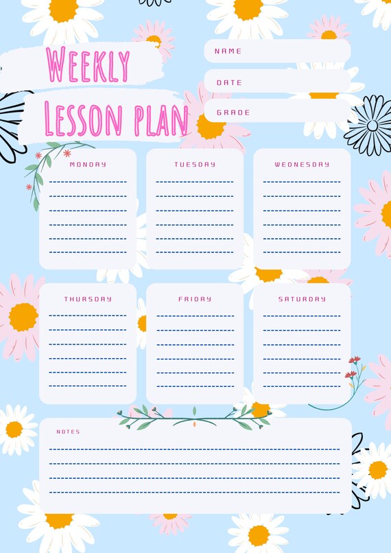 Cute Daisy Lesson Plan/ Printable Lesson Plan / Cute Design/ - Etsy