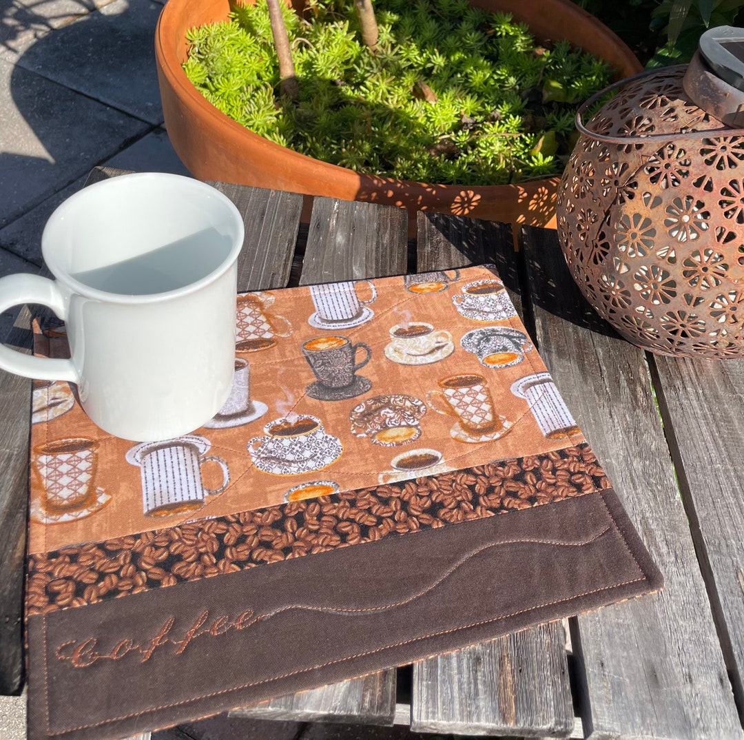 Adorable Mug Rug in Coffee Beans and Coffee Themed Fabrics With ...