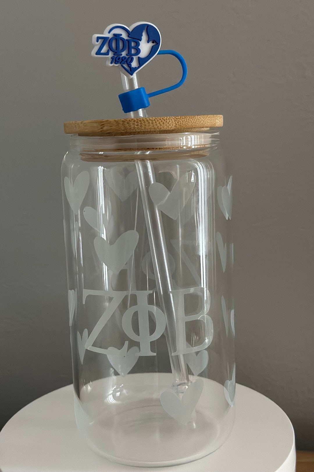 Zeta Phi Beta 16oz Clear Glass Tumbler ! Color Changer ! Clear to Blue ...
