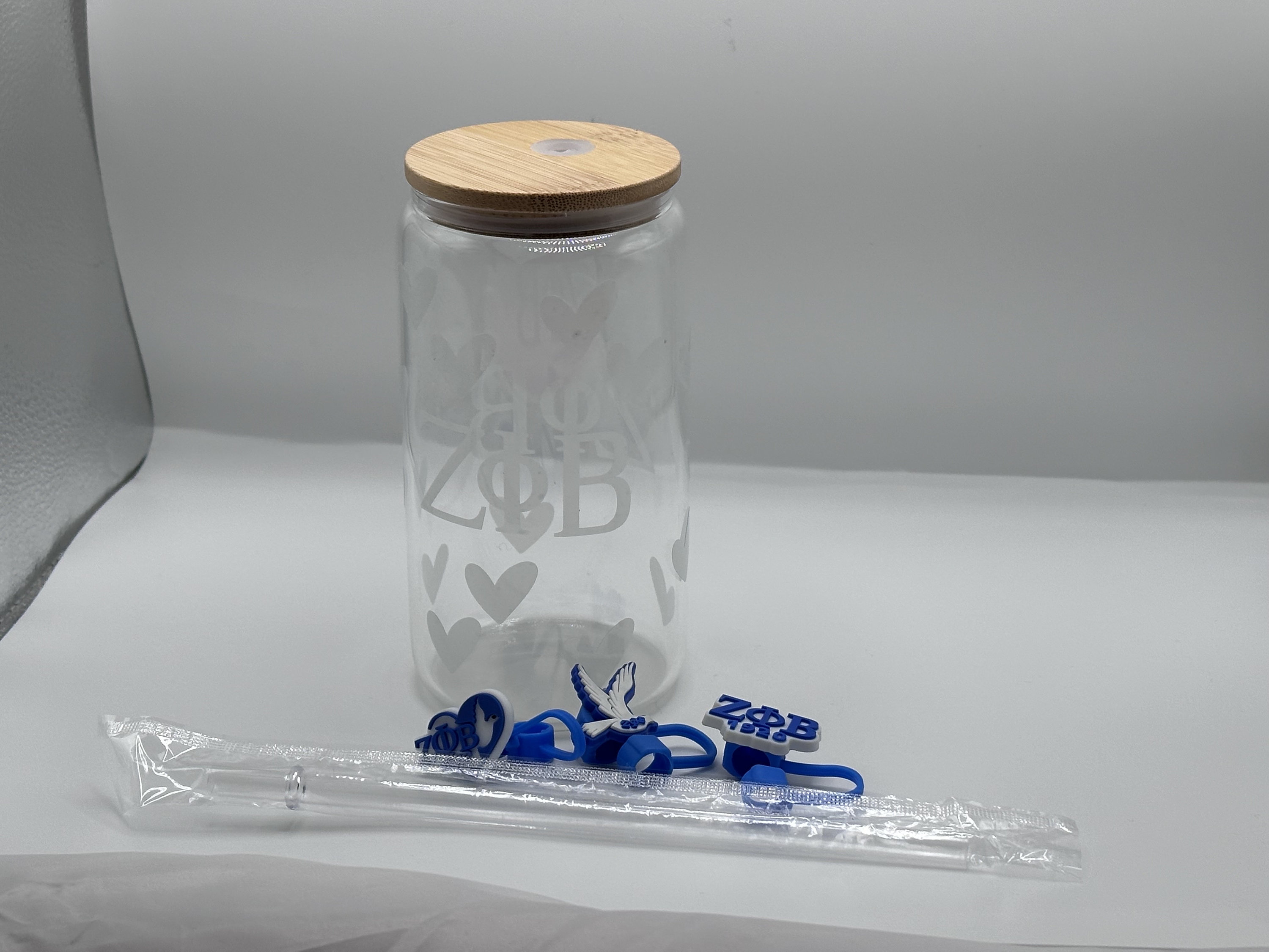 Zeta Phi Beta 16oz Clear Glass Tumbler ! Color Changer ! Clear to Blue ...