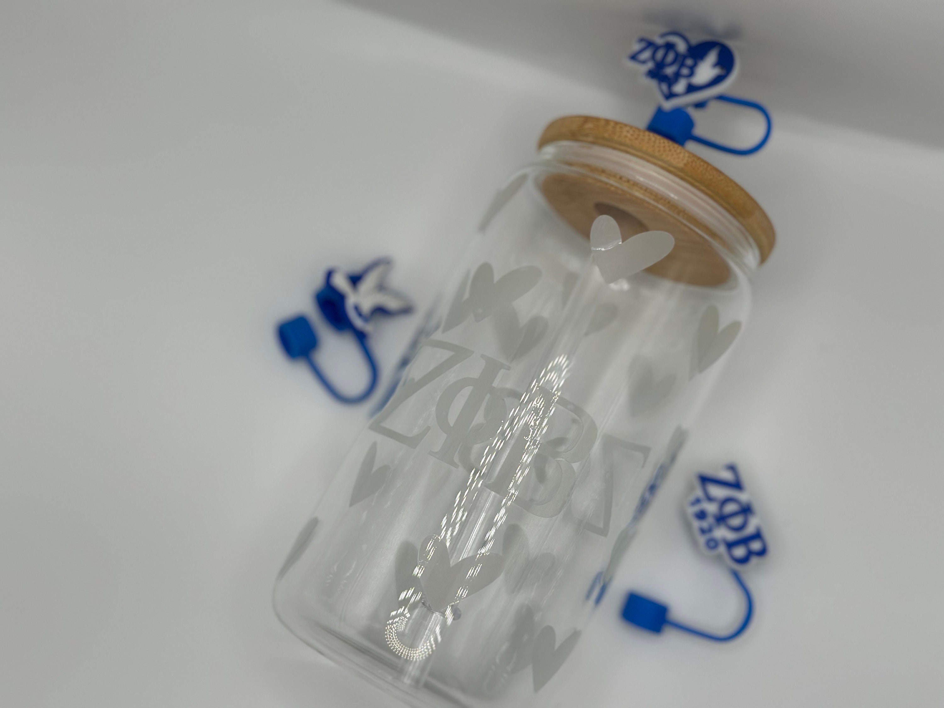 Zeta Phi Beta 16oz Clear Glass Tumbler ! Color Changer ! Clear to Blue ...