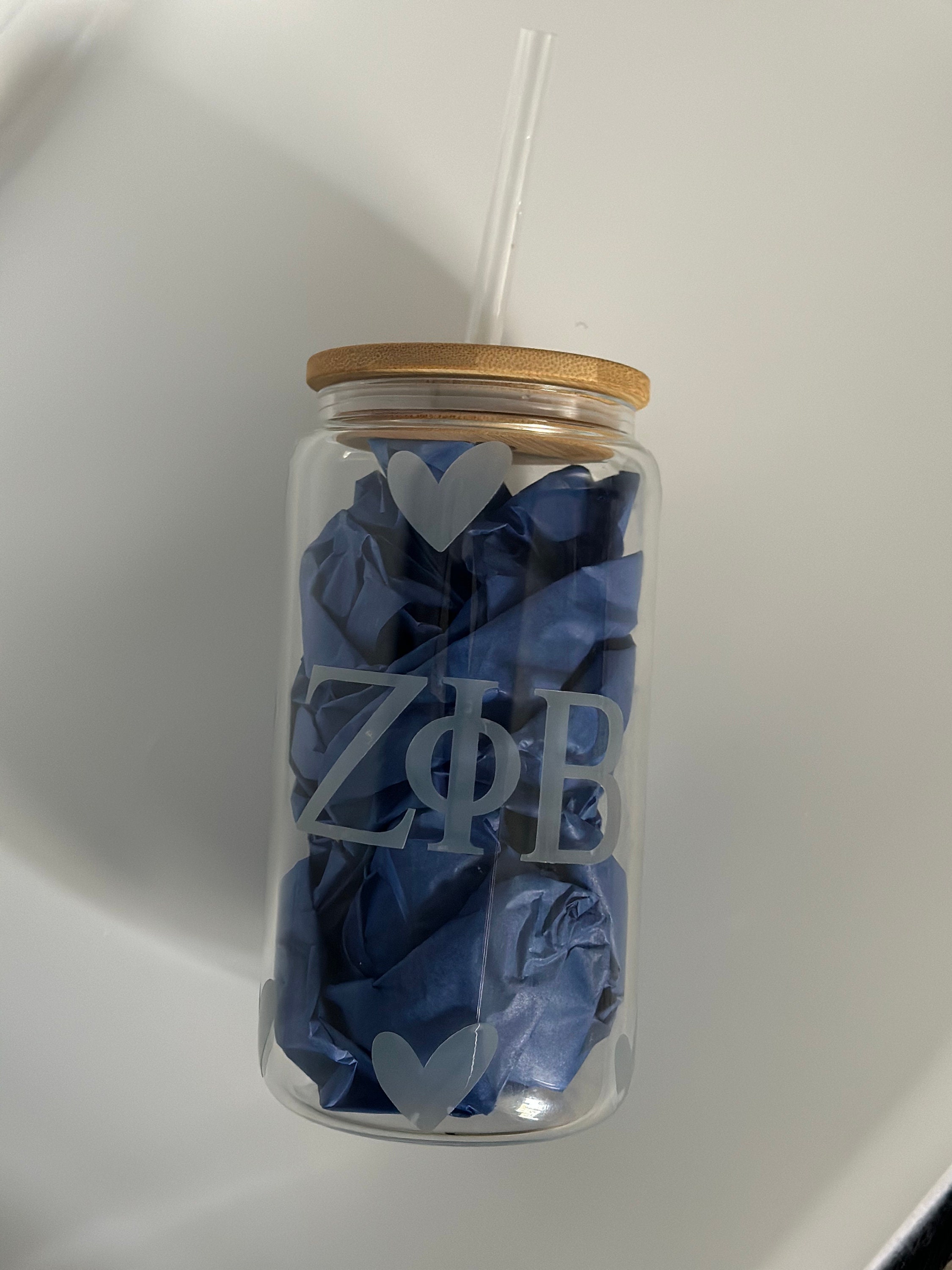 Zeta Phi Beta 16oz Clear Glass Tumbler ! Color Changer ! Clear to Blue ...