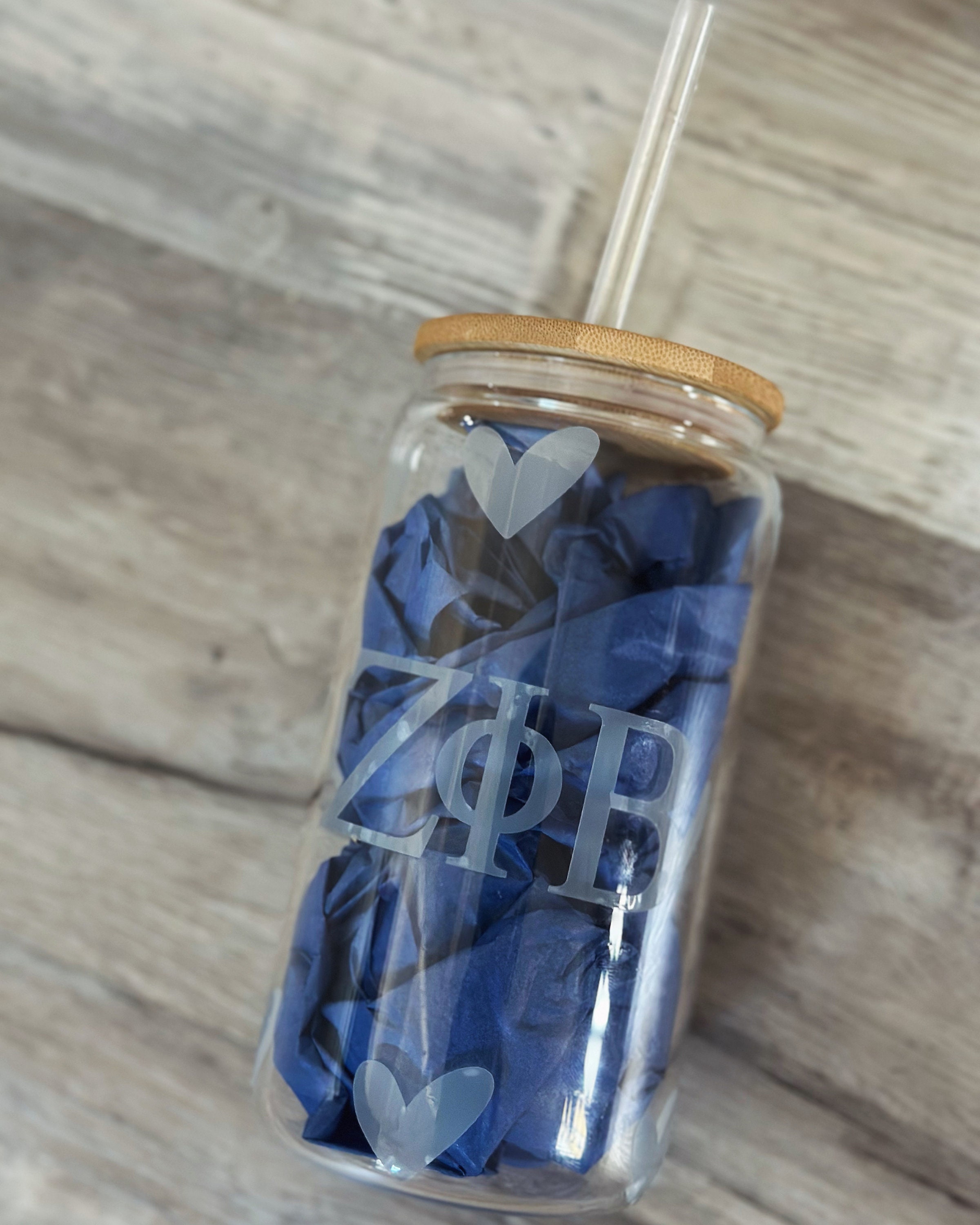 Zeta Phi Beta 16oz Clear Glass Tumbler ! Color Changer ! Clear to Blue ...