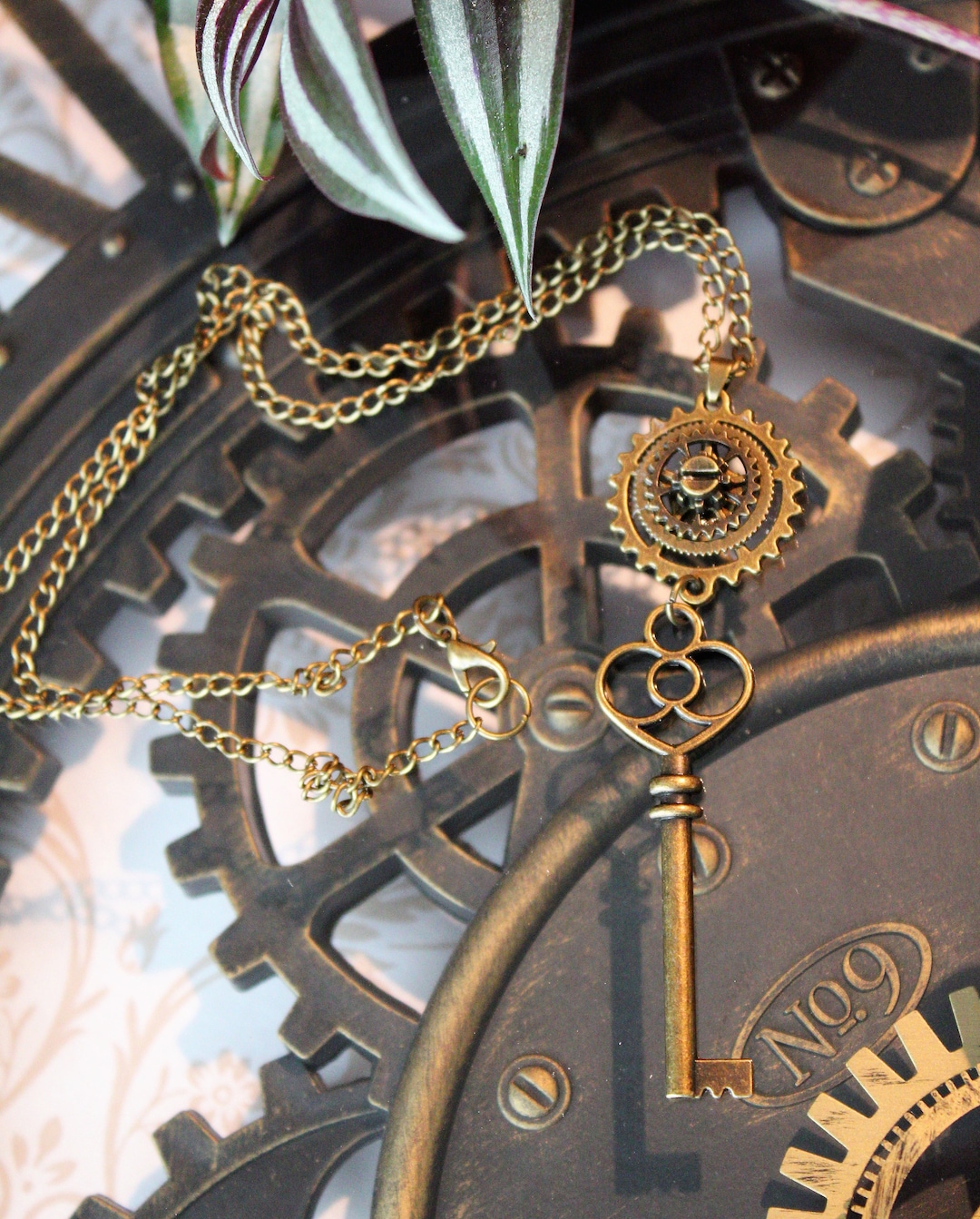 Steampunk Key and Gears Pendant, Antique Brass 22 Inch Chain - Etsy