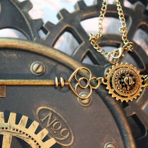 Steampunk Key and Gears Pendant, Antique Brass 22 Inch Chain - Etsy