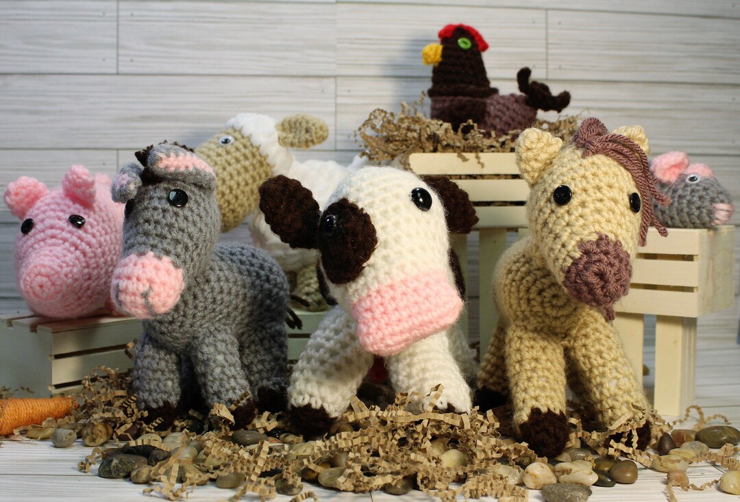 Crochet Farm Animals Collection: Cow, Pig, Chicken, Horse, Mouse, Sheep ...