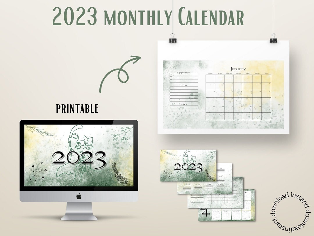 Printable Calendar 2023 Watercolor Desk Calendar Dated Planner 2023 ...