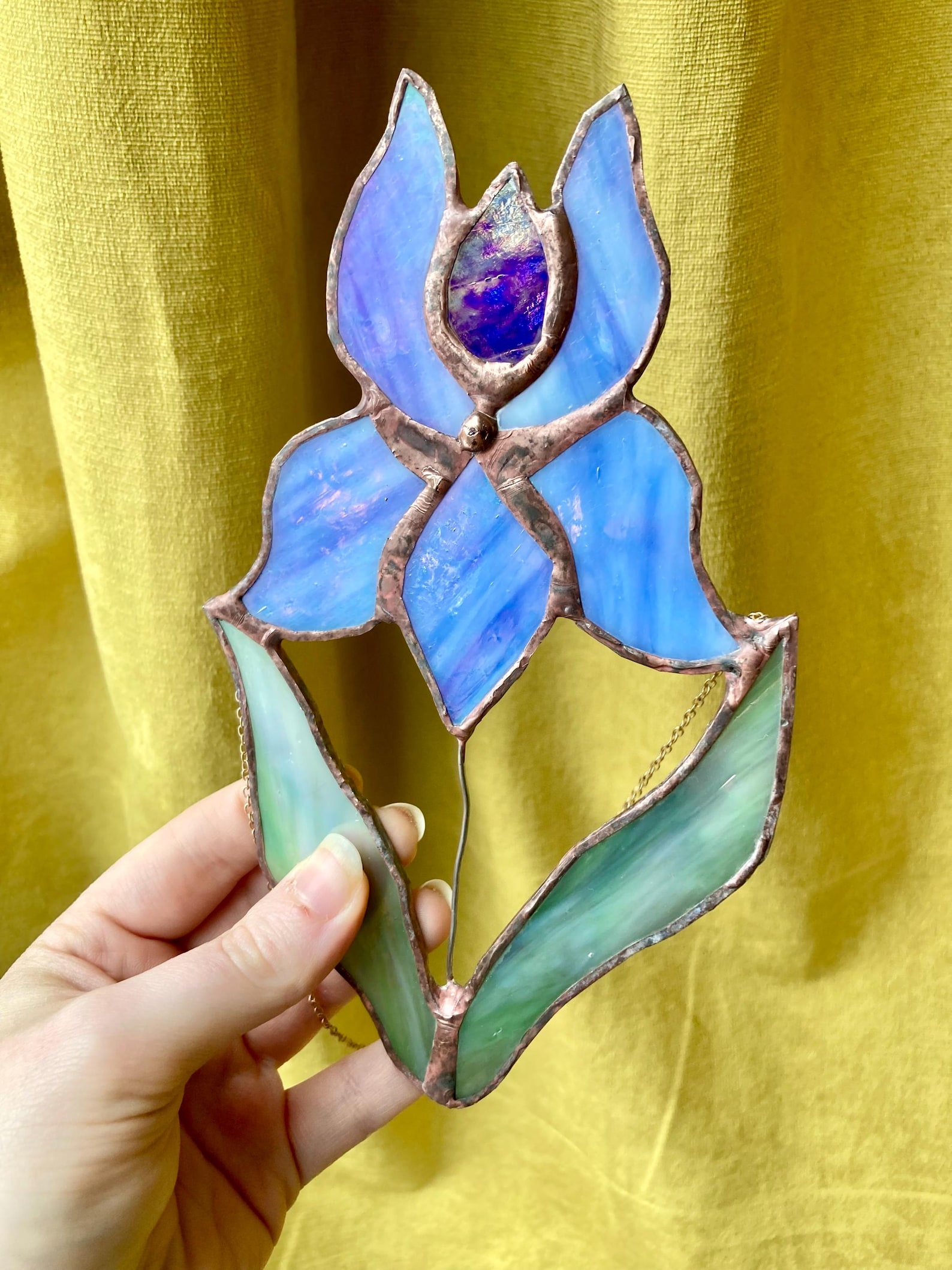 Stained Glass Flower, Stained Glass Art, Sun Catcher, Blue Iris, Flower ...