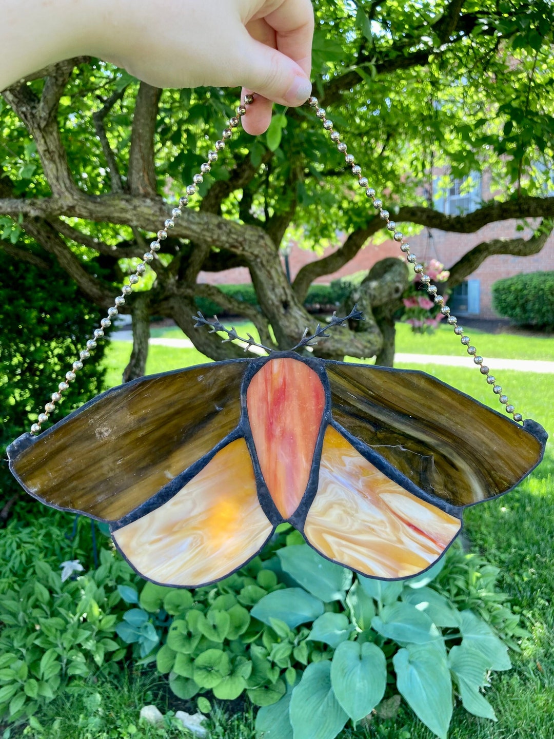 Handmade Moth Art, Large Stained Glass, Orange Moth, Stained Glass Moth ...