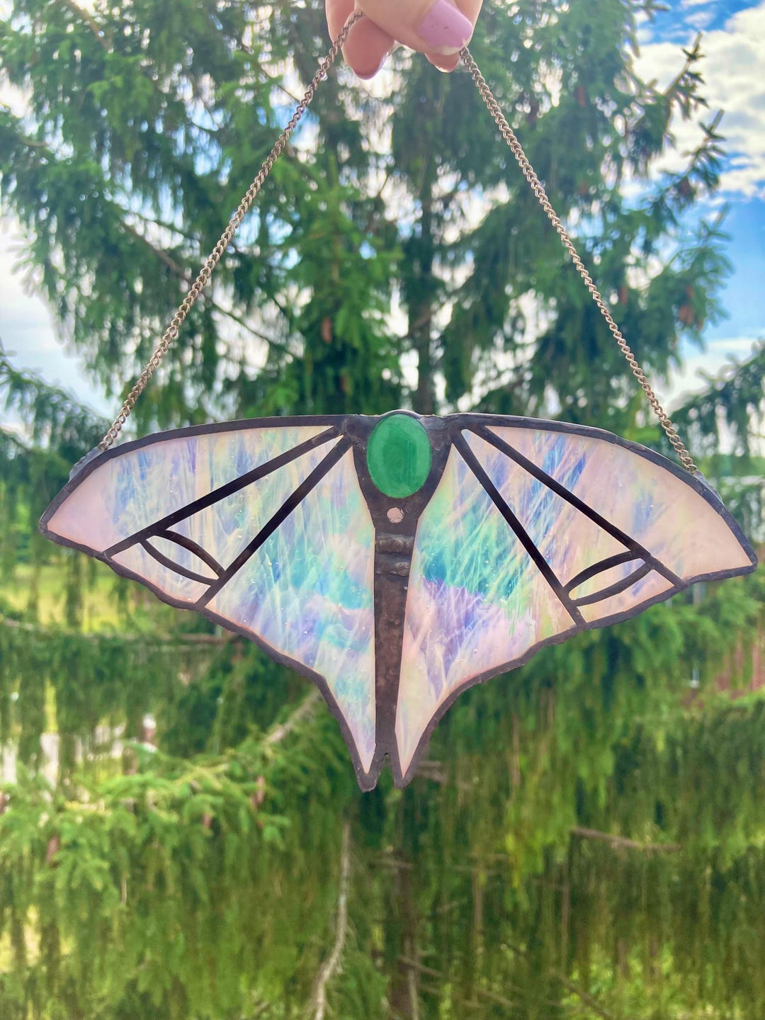Stained Glass Luna, Moth Window Hanging, Sun Catcher Art, Crystal Art ...