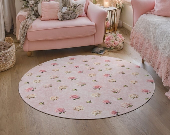 Coquette Round Rug Coquette Room Decor Pink Rug Cottagecore Boho Rug ...