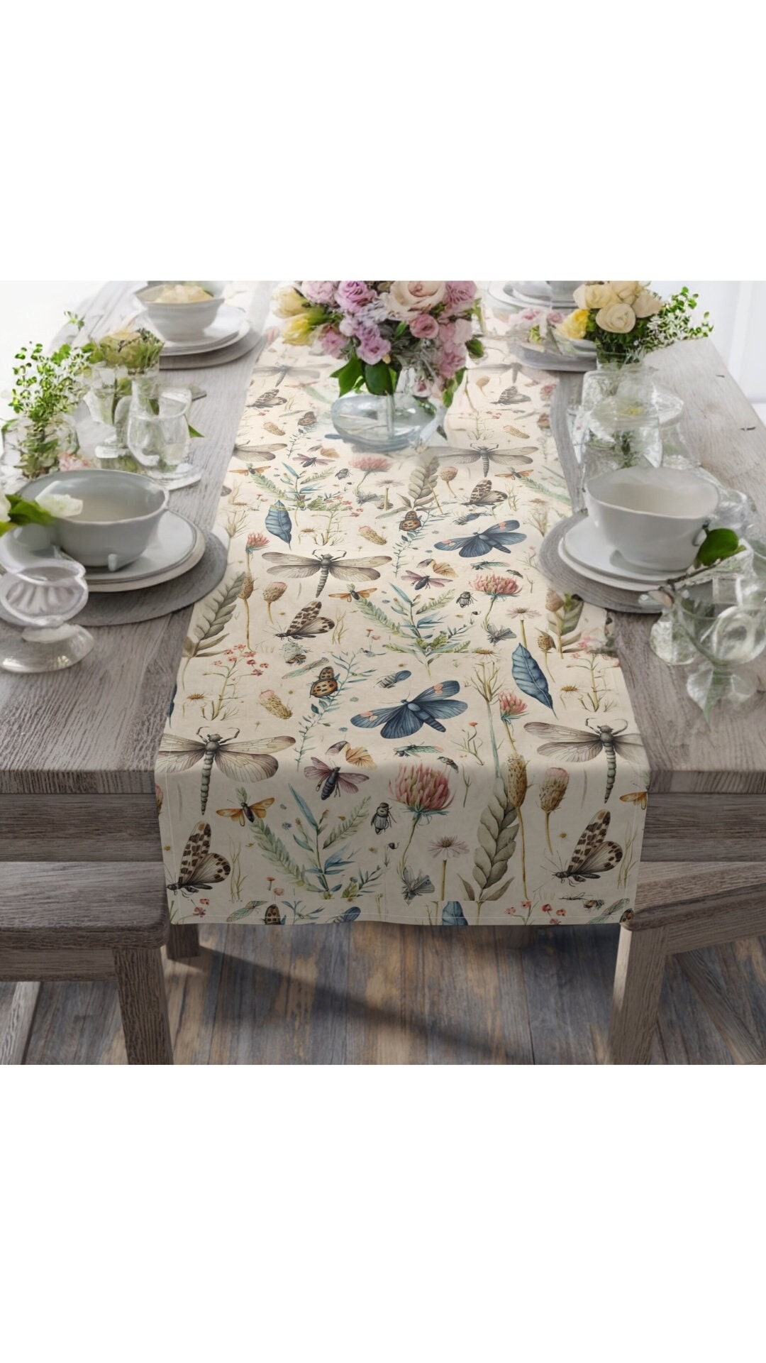 Cottagecore Wildflower Table Runner With Moth and Goblincore Accents ...