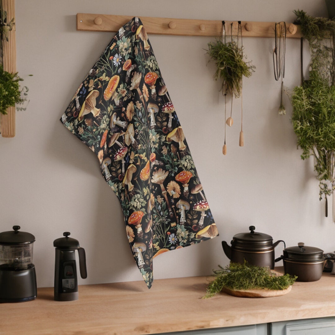 Mushroom Kitchen Towel Whimsigoth Cottagecore Kitchen Towel Custom ...