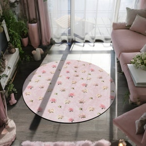 Coquette Round Rug Coquette Room Decor Pink Rug Cottagecore Boho Rug ...