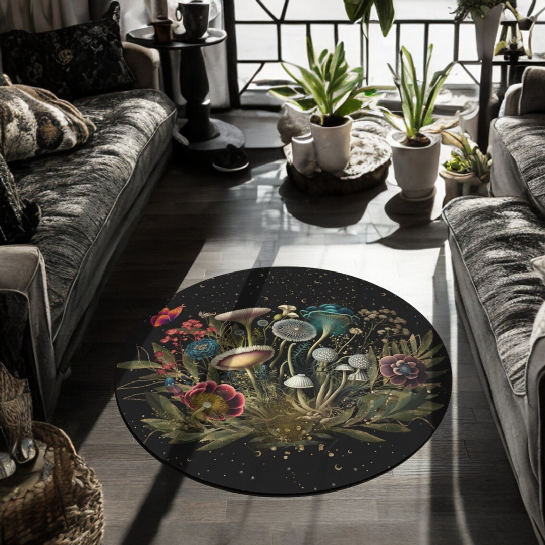 Mushroom Rug Round Mushroom Decor Goblincore Witchy Dark Boho ...