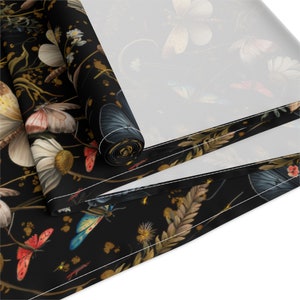 Dark Cottagecore Wildflower Table Runner With Moth and Goblincore ...