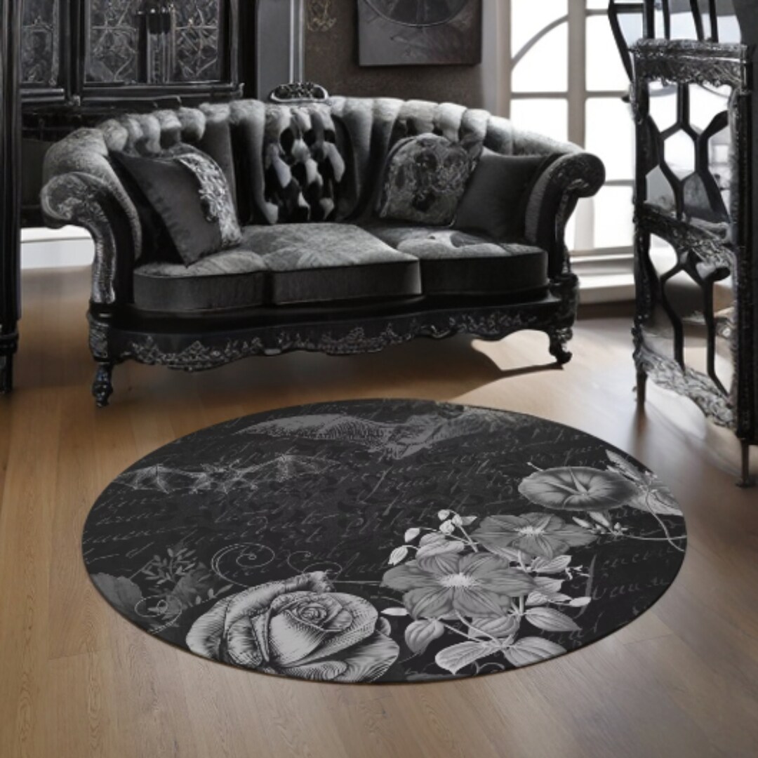 Goth Bats Round Rug Witchy Rug Bat Round Rug Horror Rug Gothic Rug Dark ...