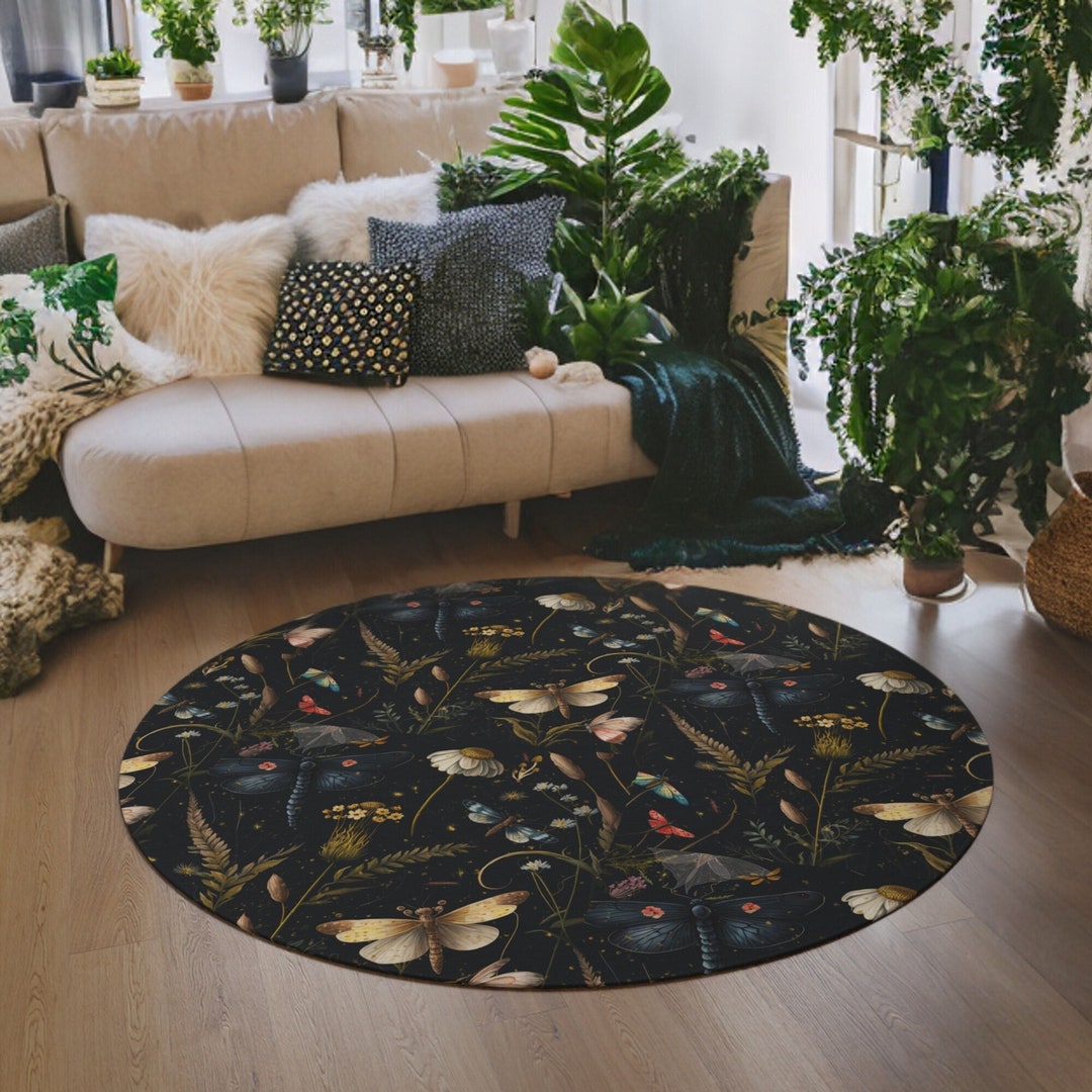 Cottagecore Round Rug Wildflower Rug Boho Rug Woodland Rug Goblincore ...