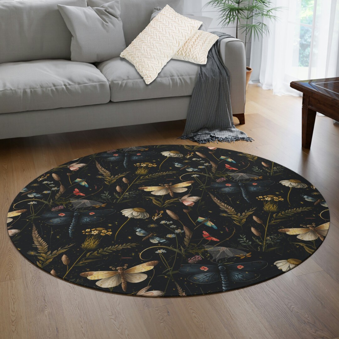 Cottagecore Round Rug Wildflower Rug Boho Rug Woodland Rug Goblincore ...