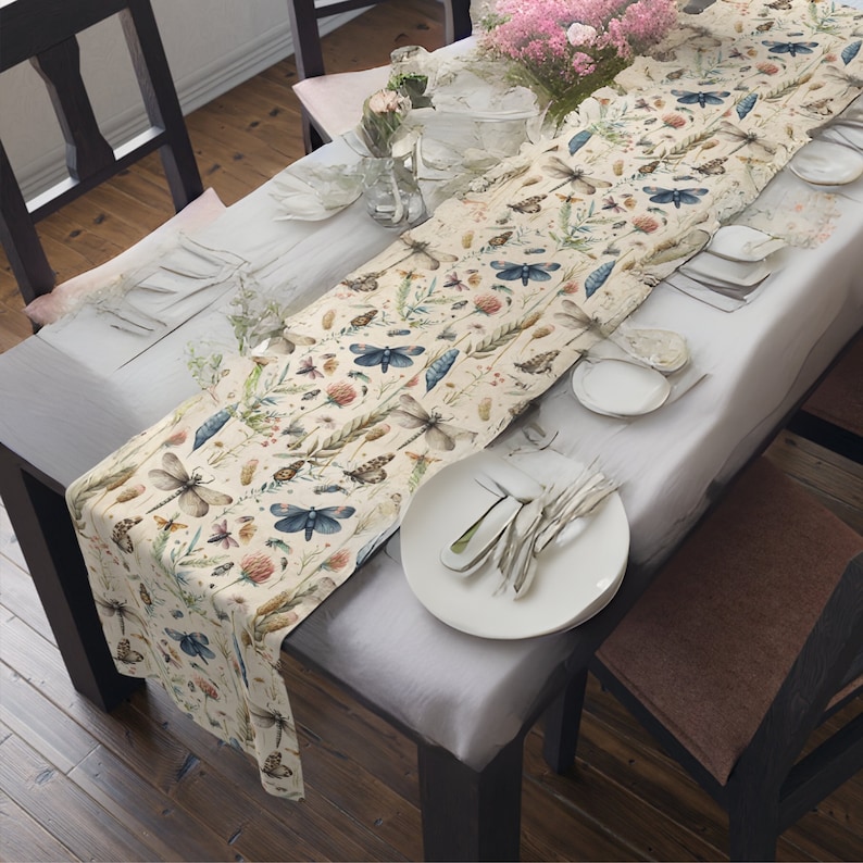 Cottagecore Wildflower Table Runner With Moth and Goblincore Accents ...