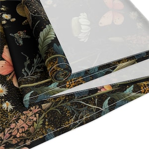 Dark Cottagecore Wildflower Table Runner With Moth and Goblincore ...