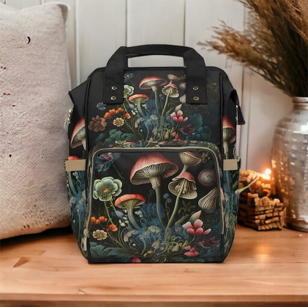 Mushroom Diaper Bag Goblincore Dark Cottagecore Diaper Bag Floral Bag ...
