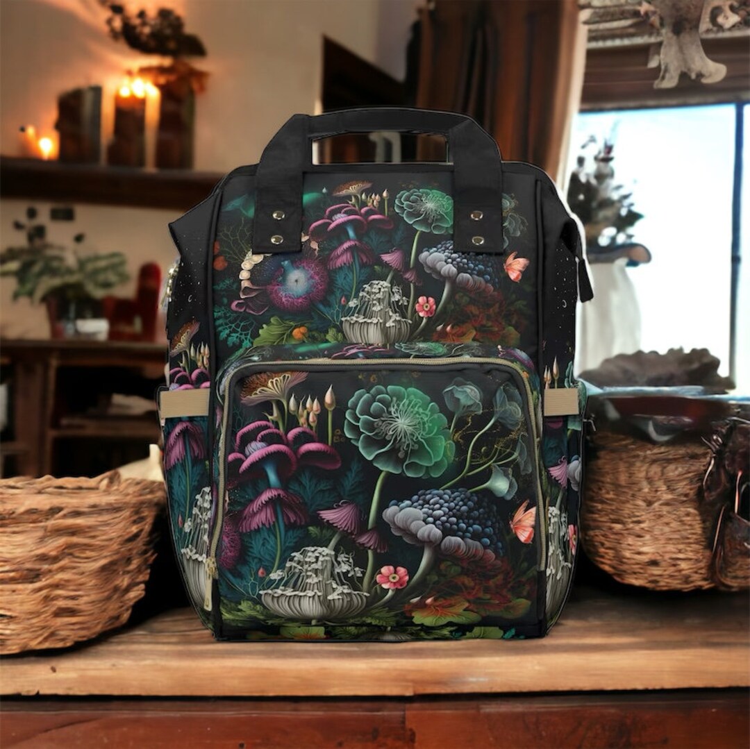 Mushroom Diaper Bag Goblincore Dark Cottagecore Diaper Bag Floral Bag ...