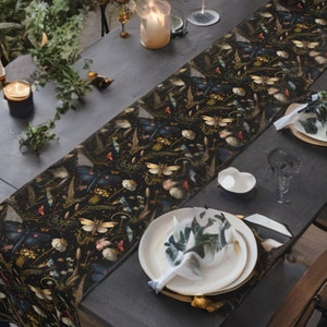 Dark Cottagecore Wildflower Table Runner With Moth and Goblincore ...