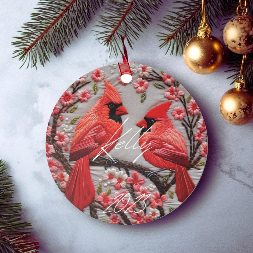 Personalized Cardinal Ornament Embroidery Style 3D Effect Metal ...