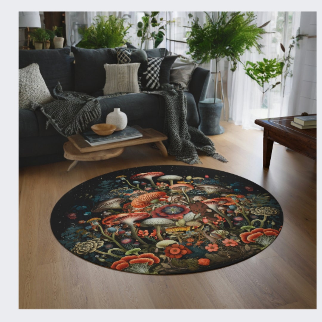 Mushroom Rug Round Mushroom Decor Goblincore Witchy Round Rug - Etsy