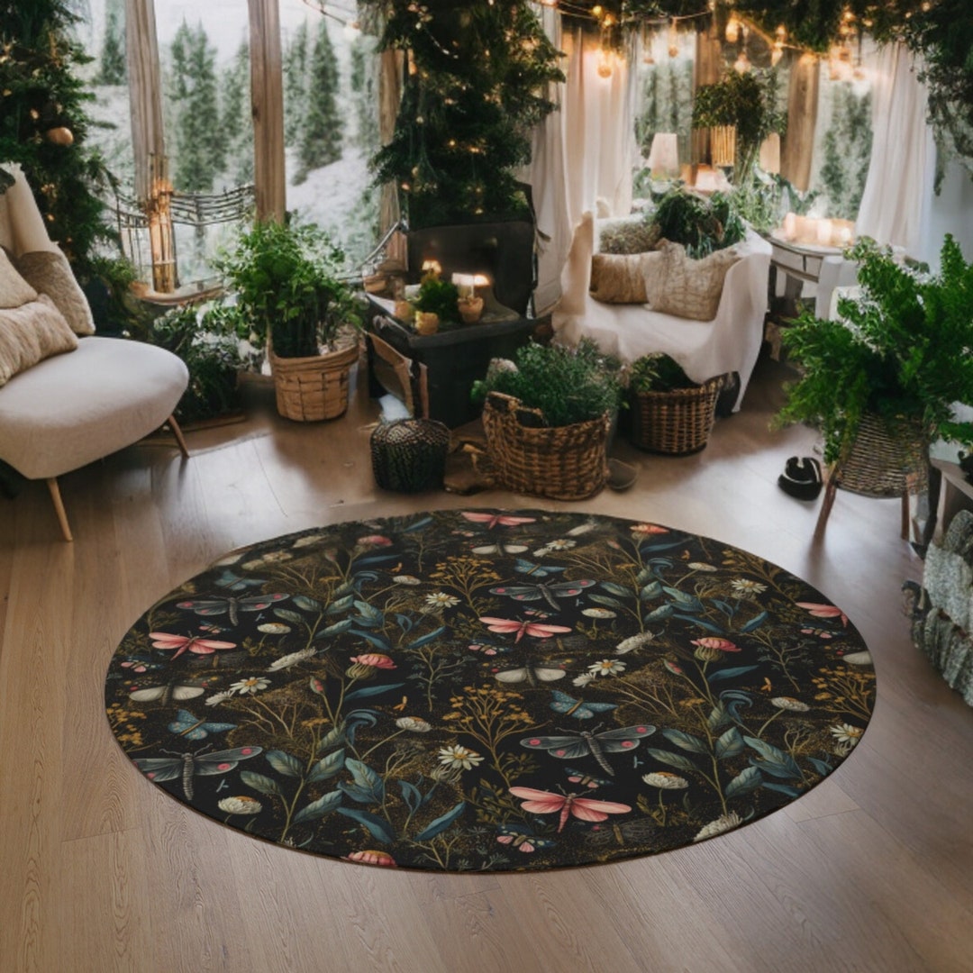 Dark Cottagecore Round Rug Wildflower Rug Whimsigoth Boho Rug - Etsy