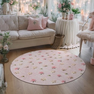 Coquette Round Rug Coquette Room Decor Pink Rug Cottagecore Boho Rug ...