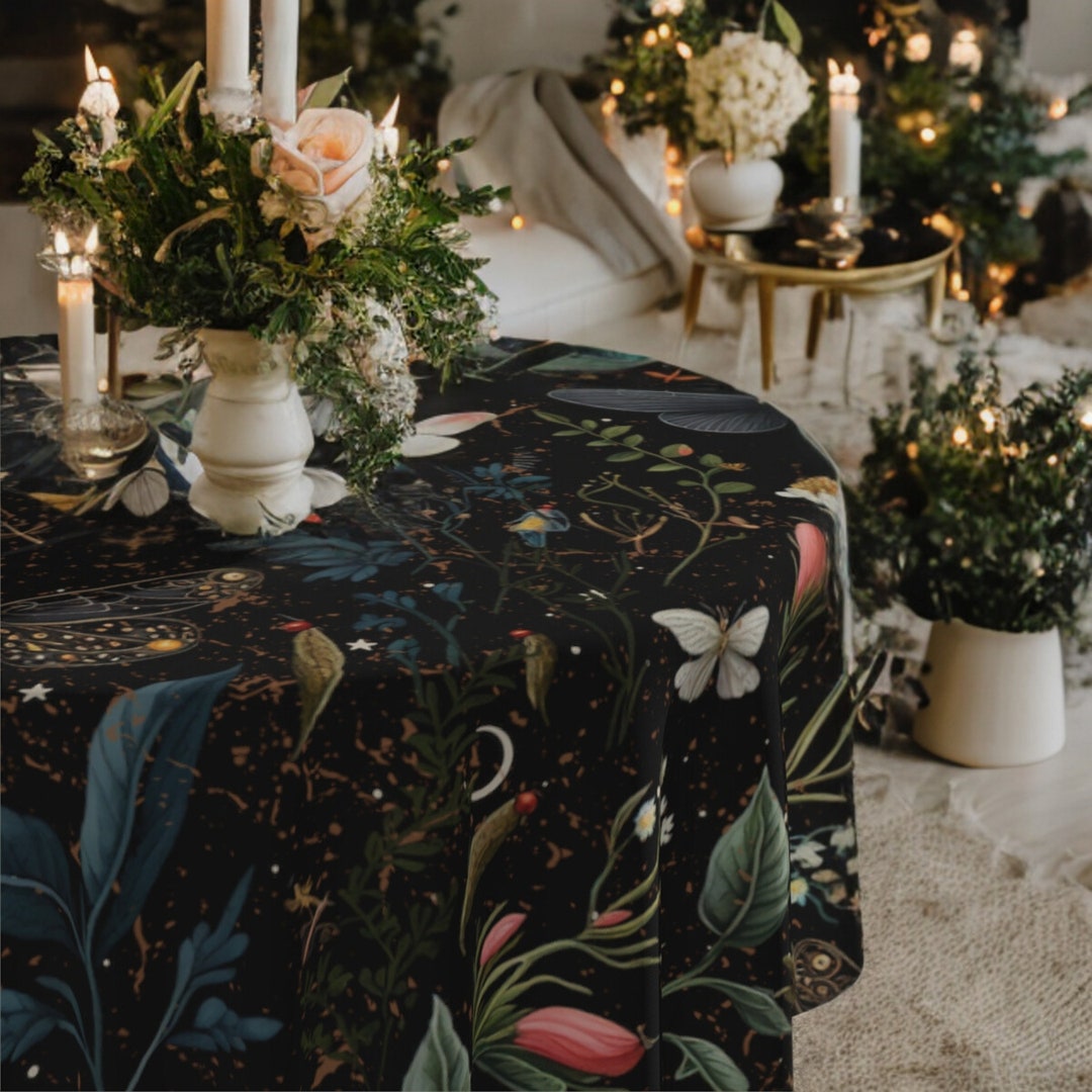 Whimsigoth Dark Floral Tablecloth Moth Gothic Goblincore Decor ...
