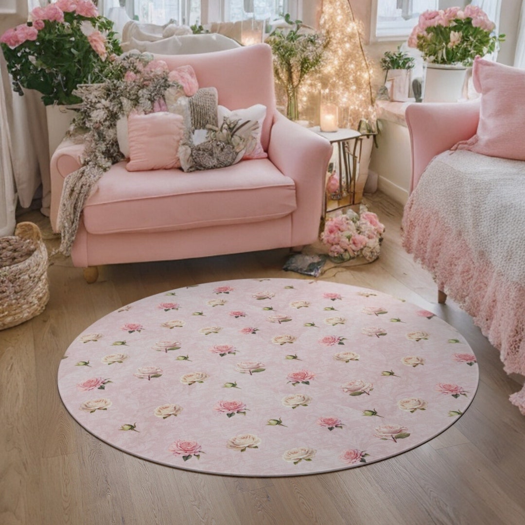 Coquette Round Rug Coquette Room Decor Pink Rug Cottagecore Boho Rug ...
