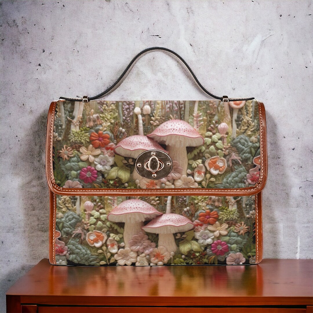 Faux-embroidered Mushroom Handbag Cottagecore Witch Canvas Satchel Bag ...