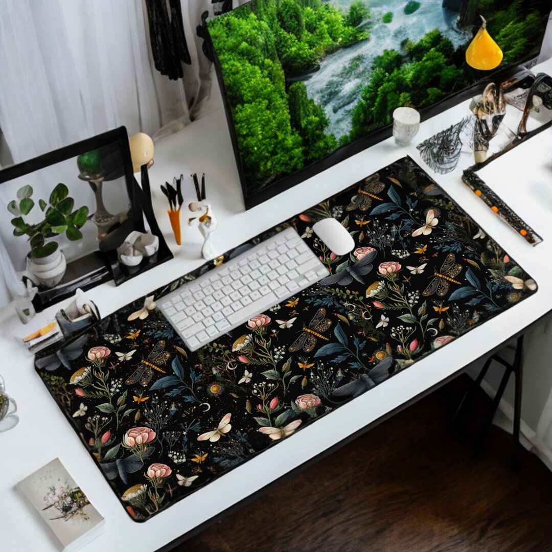 Whimsigoth Desk Mat Gaming Mat Moths Gift Vintage Floral Botanical ...