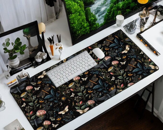 Whimsigoth Desk Mat Gaming Mat Moths Gift Vintage Floral Botanical ...