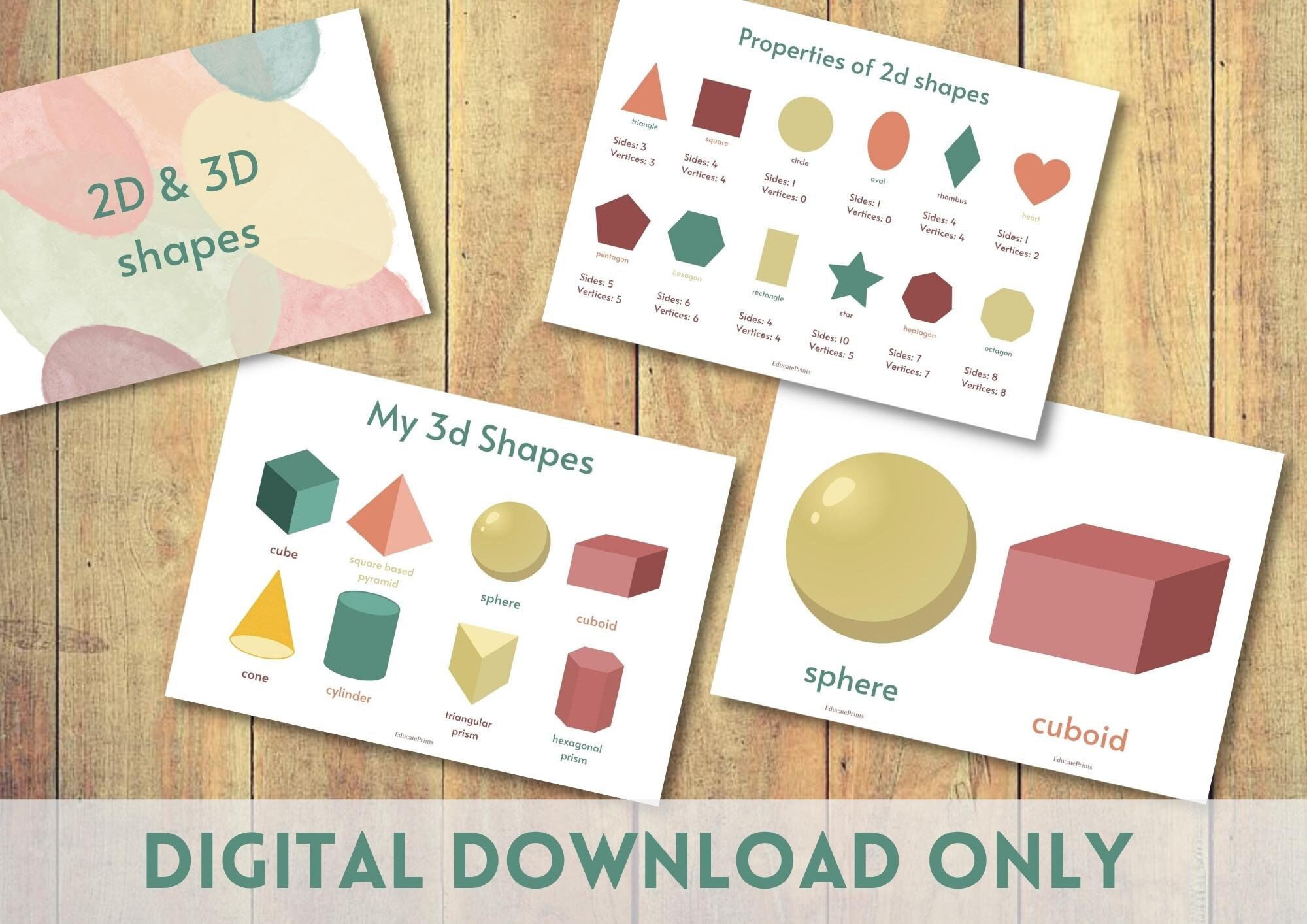 2D 3D Shapes, Flashcards, Posters, Printable, Teaching Resource ...