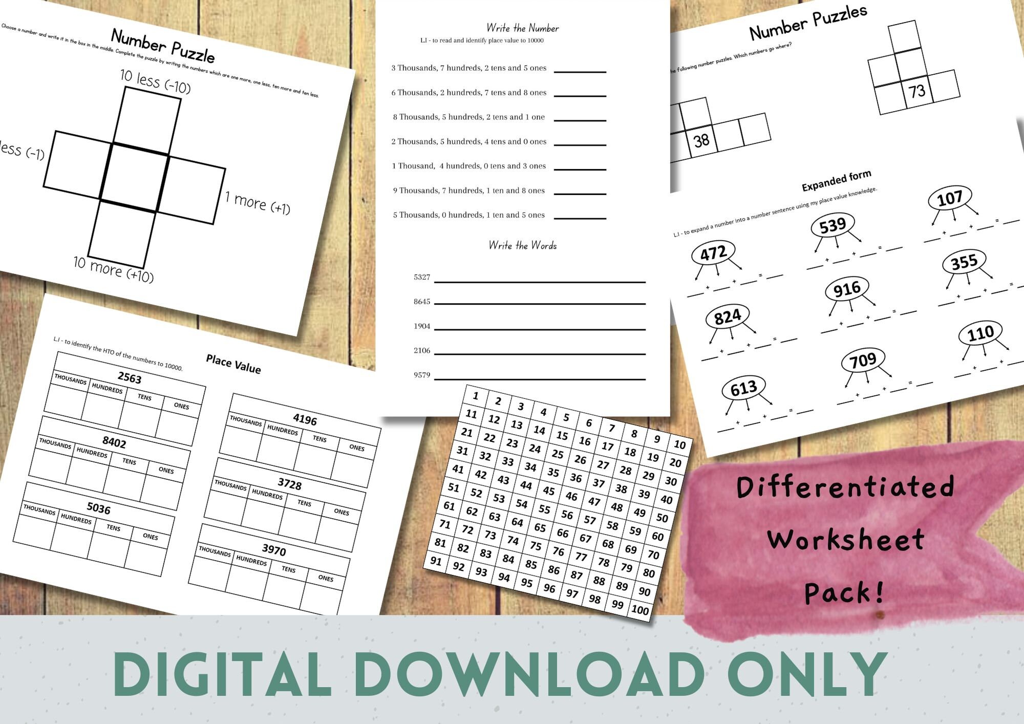 Place Value Worksheet Pack, Differentiated, Teaching Resource, Numeracy ...