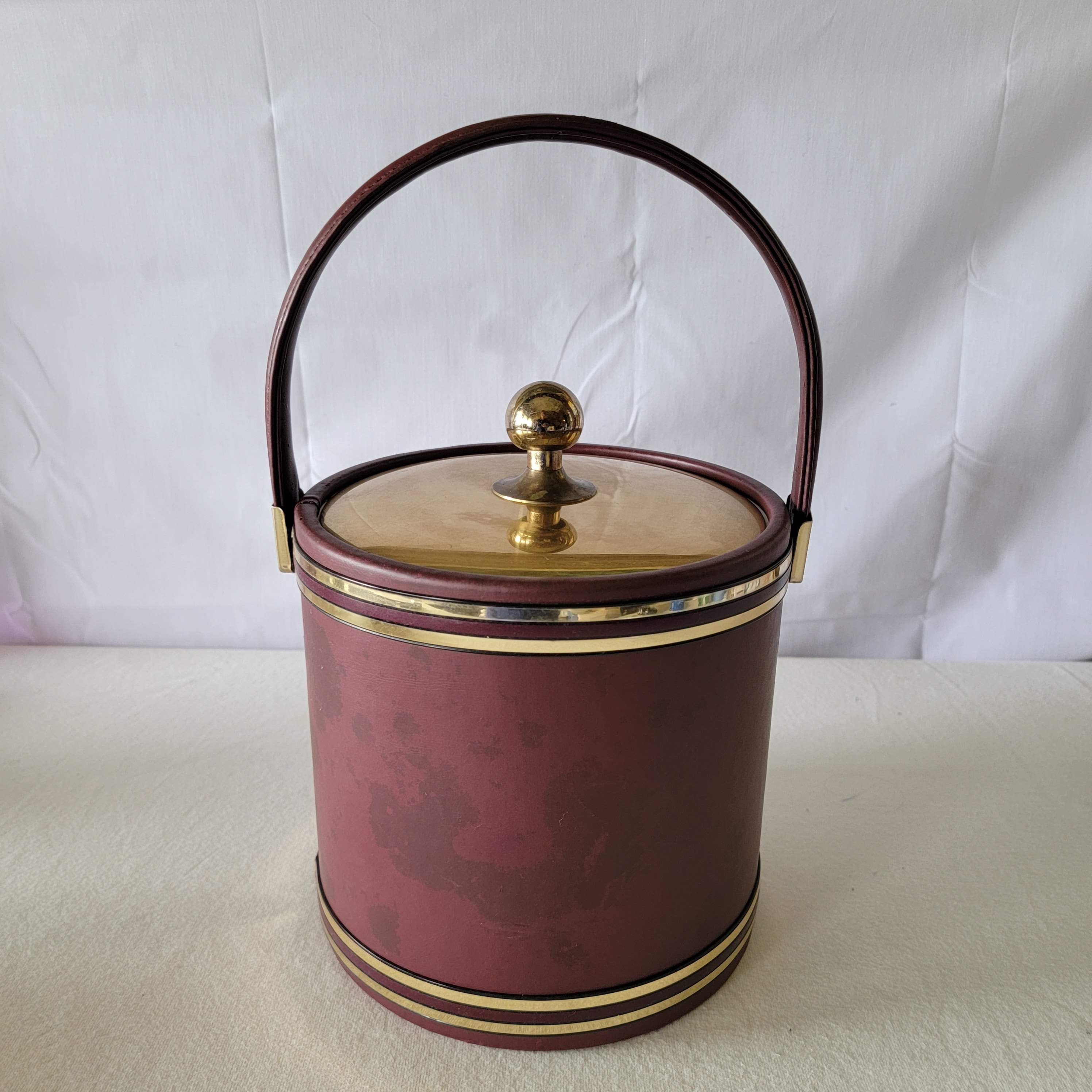 Elegance by Kraftware Ice Bucket Faux Leather Maroon With Gold Toned ...