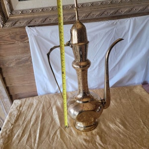 Extra Large Vintage Brass Oil or Tea Pot Etched Coffee Pot Aftaba Ewer ...