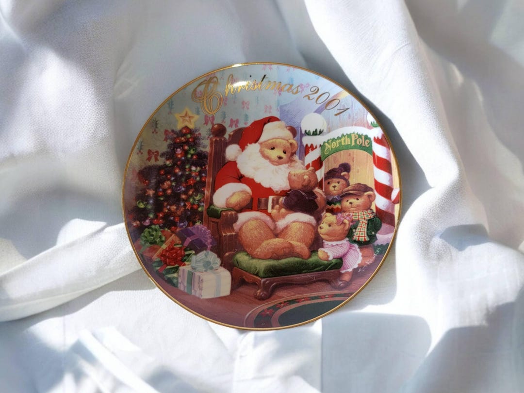 A Visit From Santa 2001 Christmas Plate Tom-newsom Porcelain Trimmed in ...