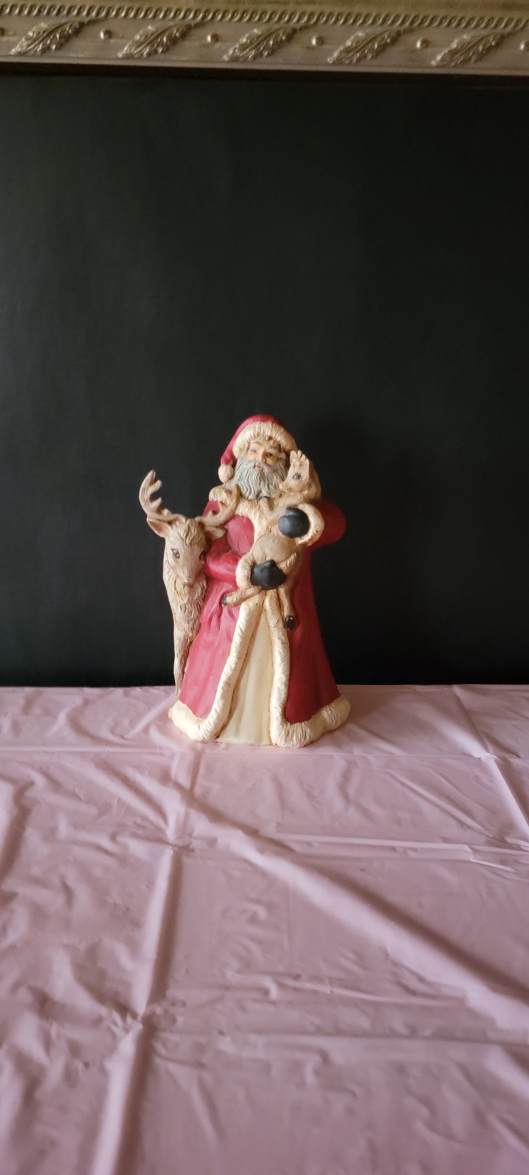 Provincial Mold 1992 Santa Holding Baby Reindeer Grown Reindeer Ceramic ...