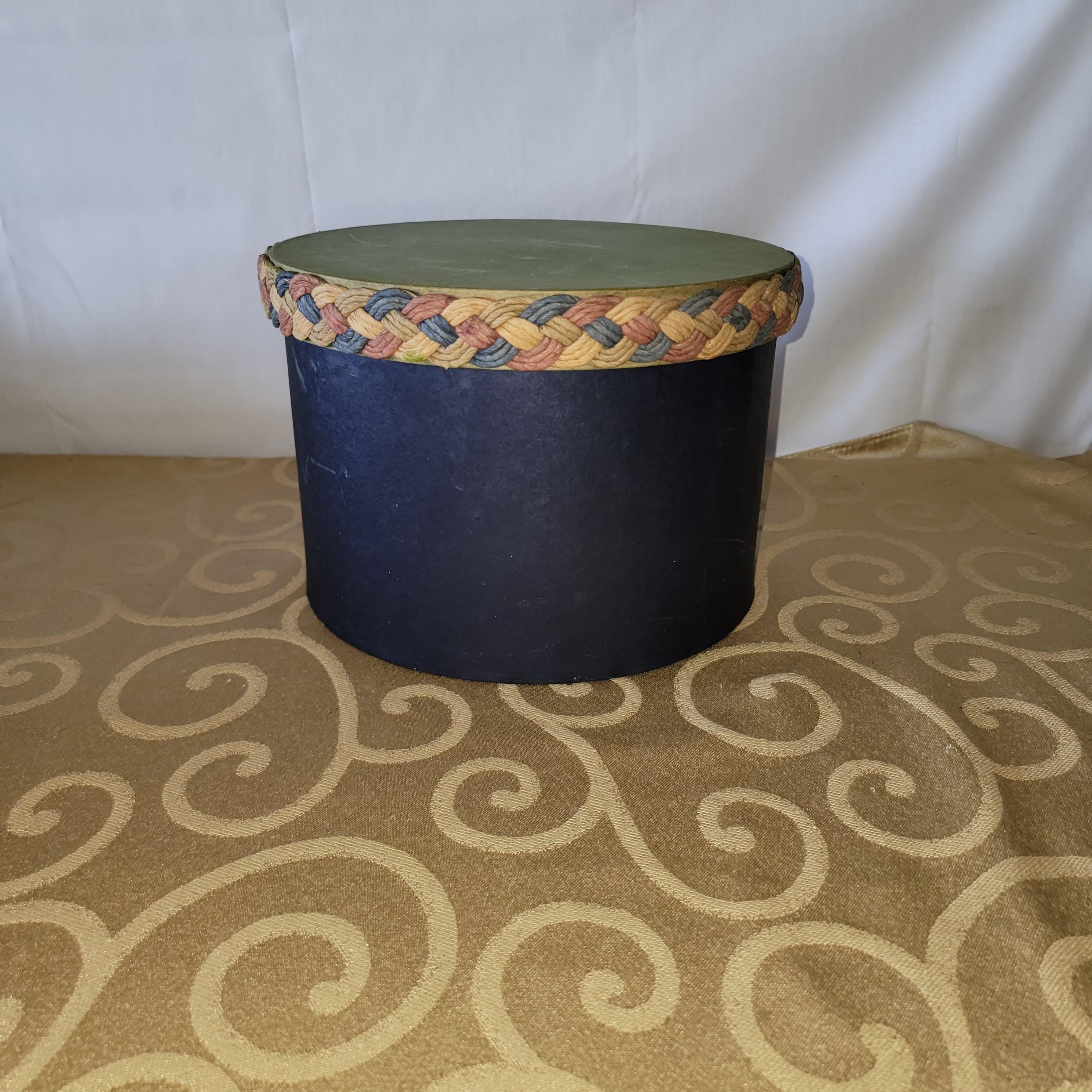 Cardboard Hat Box Round Storage Container Dark Blue With Green Lid ...