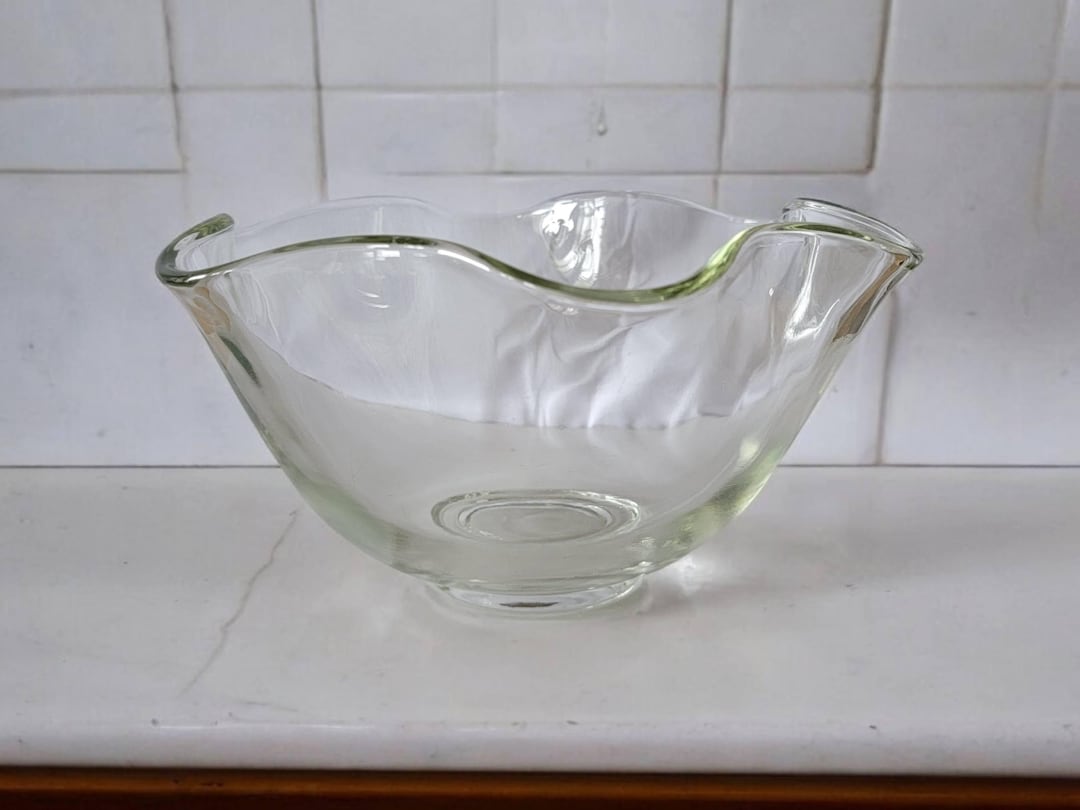 Vintage Clear Glass Ruffled Edge Bowl Fruit/dip Large Dish Heavy ...
