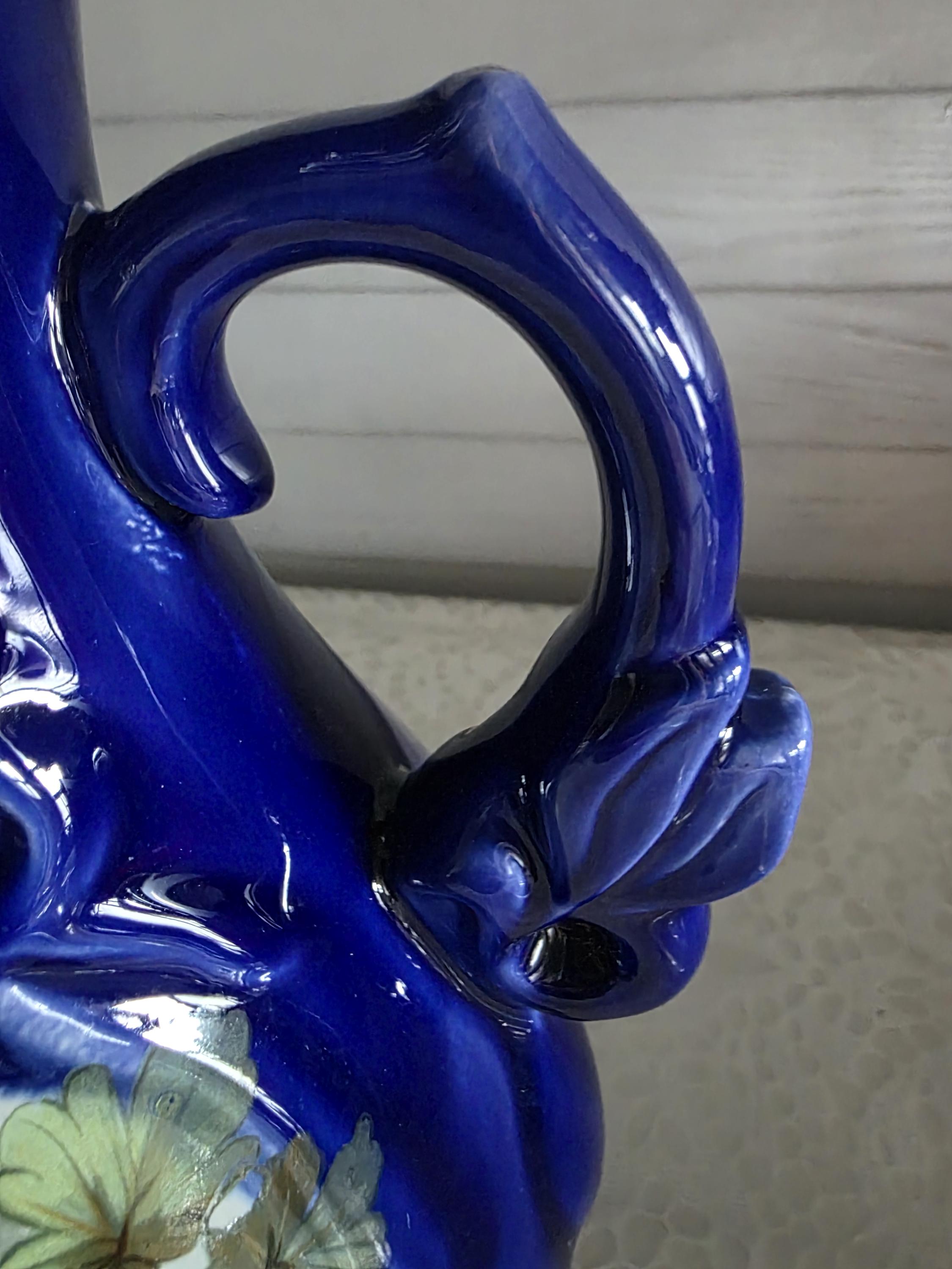 Royal Blue Vase Gooseberries Motif Ornate Design Glazed Earthenware ...
