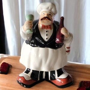 Vintage Fat Chef Ceramic Statue/figurine Italian Chef Holding Wine ...