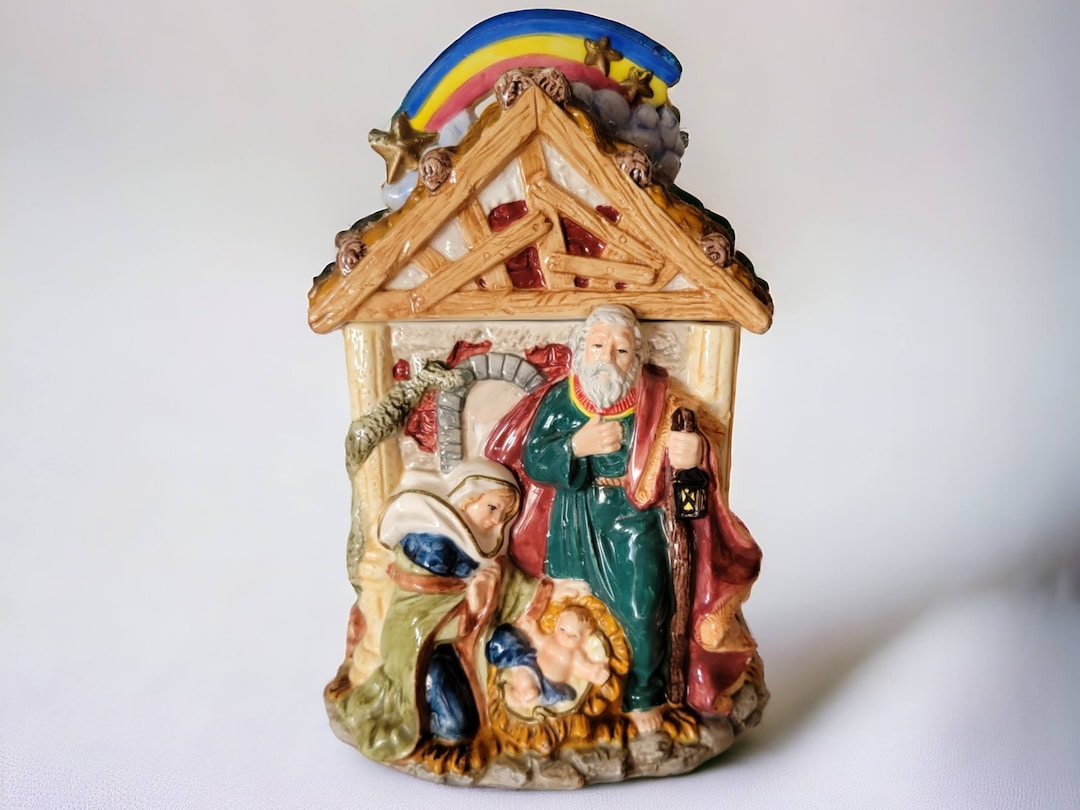 Mercuries Nativity Cookie Jar Rainbow With Shooting Star on Lid Stable ...
