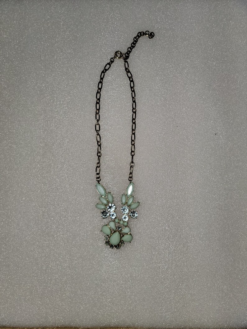 Designer Rhinestone Mint Green Stone Link Statement Necklace Gold Tone ...