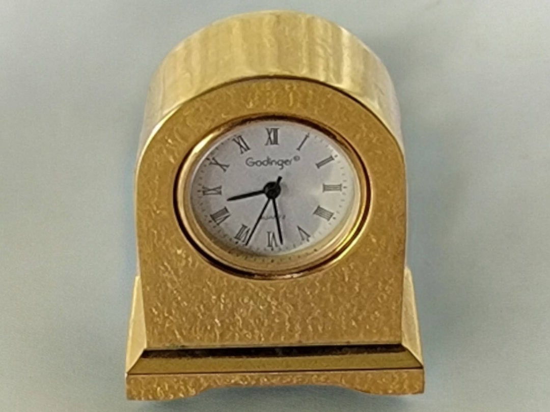 Miniature Vintage Godinger Gold Toned Tabletop Office Desk Top Clock ...